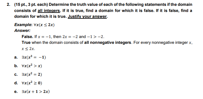 Solved 2. (15 pt., 3 pt. each) Determine the truth value of | Chegg.com