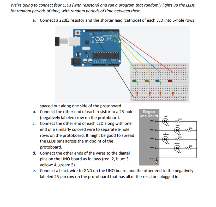 Solved We're going to connect four LEDs (with resistors) and | Chegg.com
