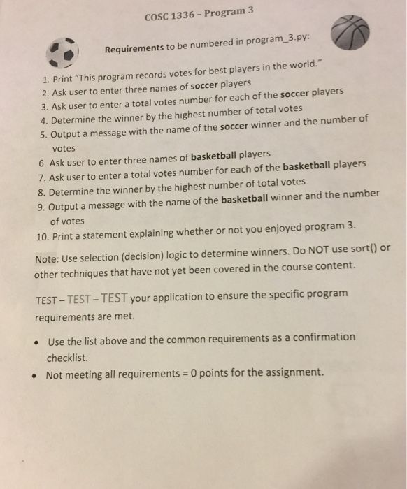 Solved COSC 1336 - Program 3 Requirements to be numbered in | Chegg.com