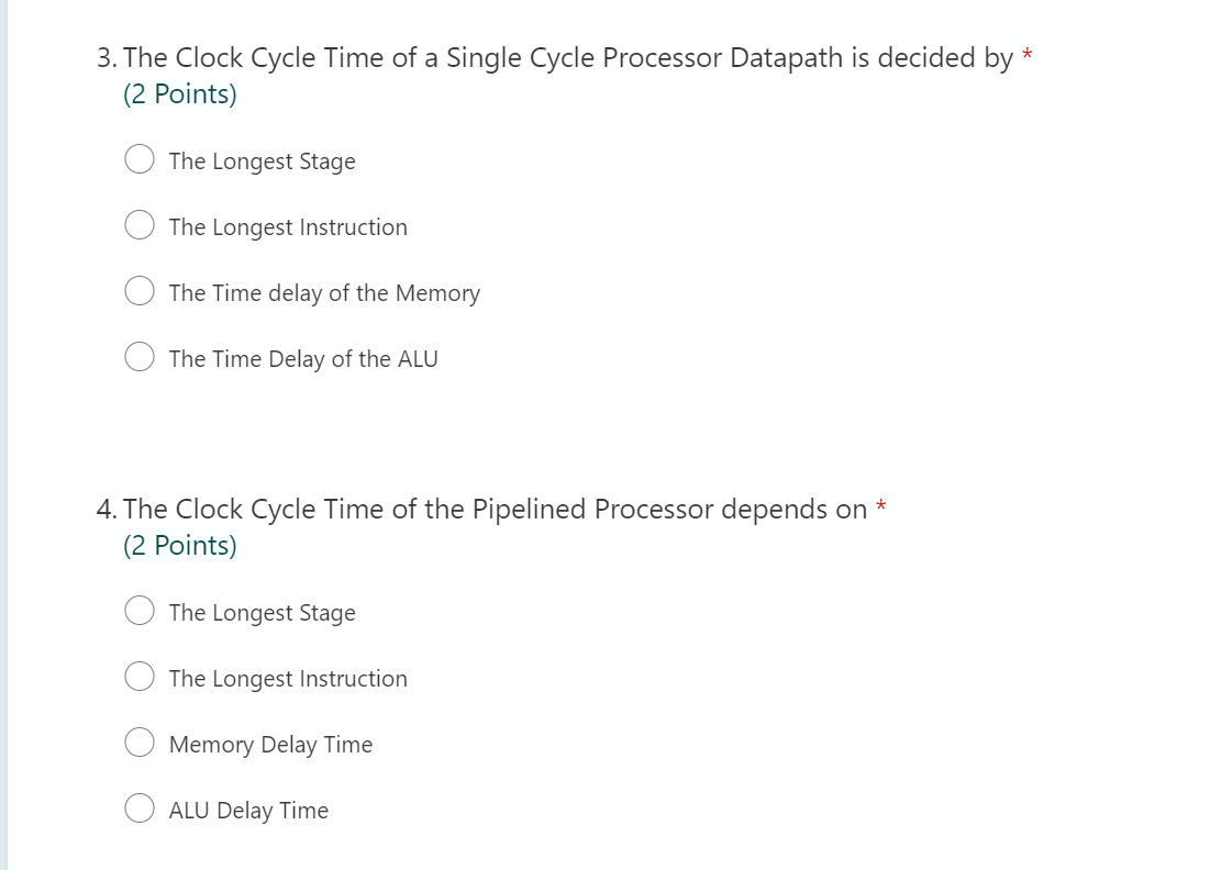 Solved * 3. The Clock Cycle Time of a Single Cycle Processor | Chegg.com