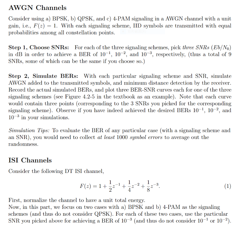 AWGN Channels Consider using a) BPSK, b) QPSK, and c) | Chegg.com