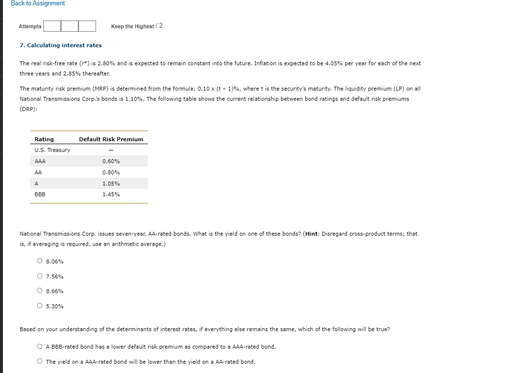 Solved Back to Assignment Attempts Keep the Highest / 2 7. | Chegg.com