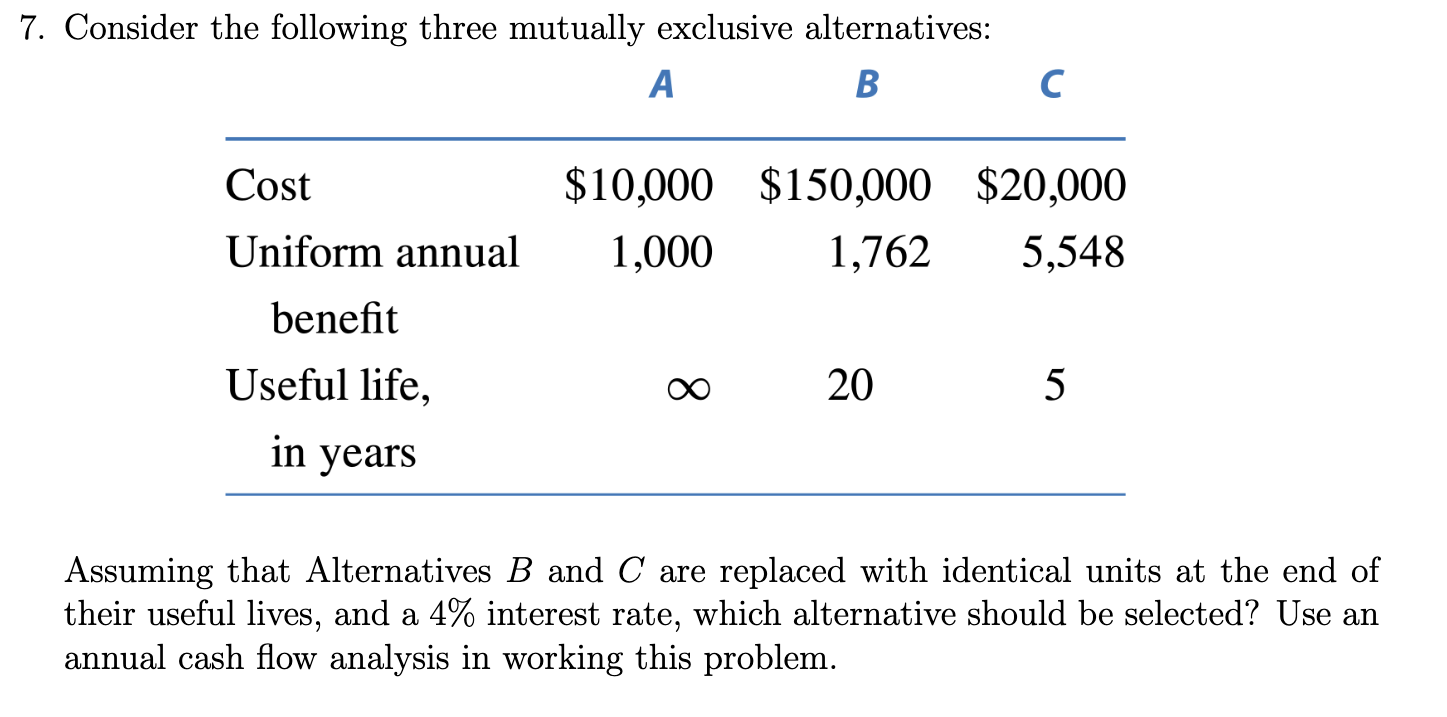 Solved Consider the following three mutually exclusive | Chegg.com