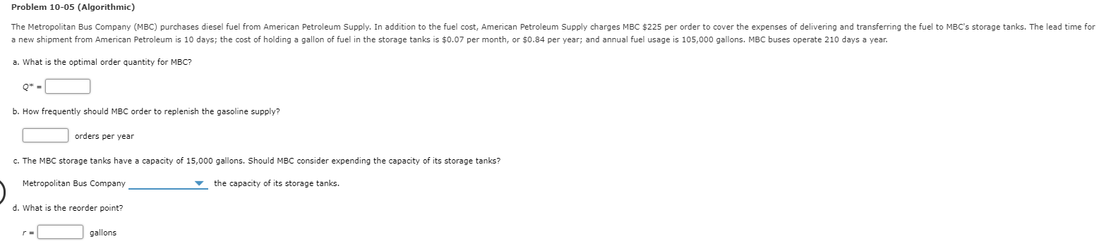 Solved Problem 10-05 (Algorithmic) The Metropolitan Bus | Chegg.com