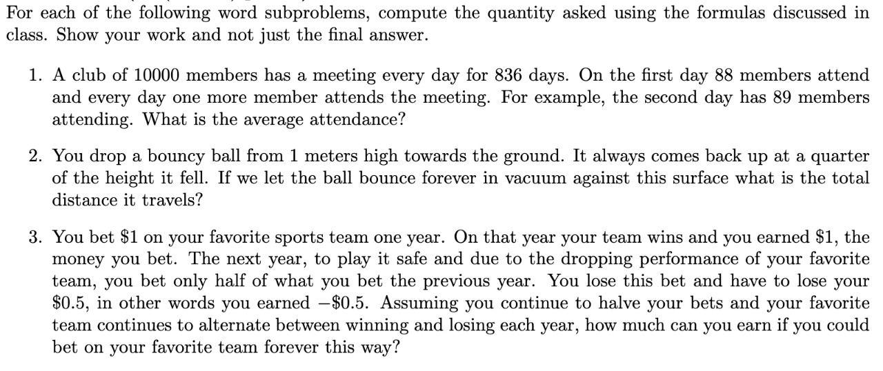 Solved For each of the following word subproblems, compute | Chegg.com