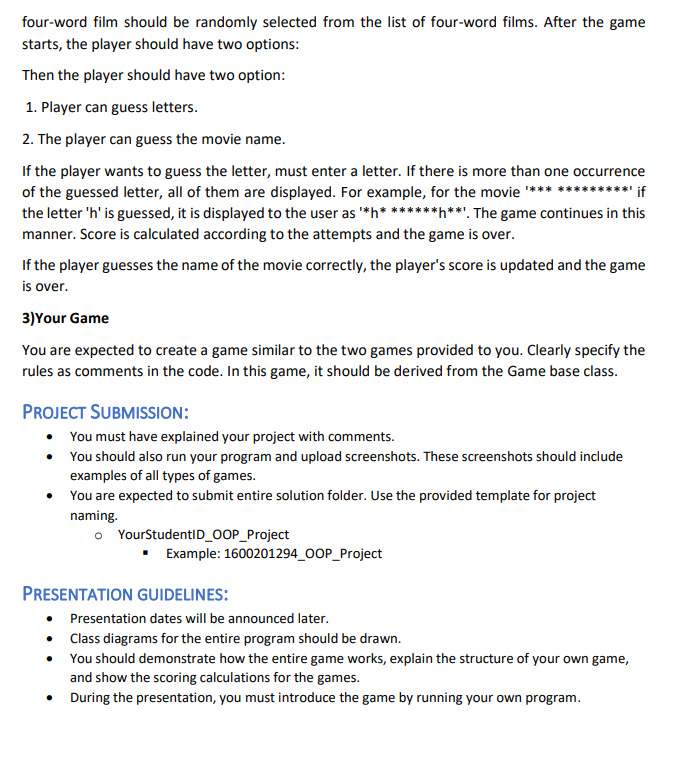 Solved In this project, you are expected to create a game | Chegg.com