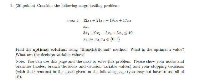 Solved 2. (30 points) Consider the following cargo loading | Chegg.com