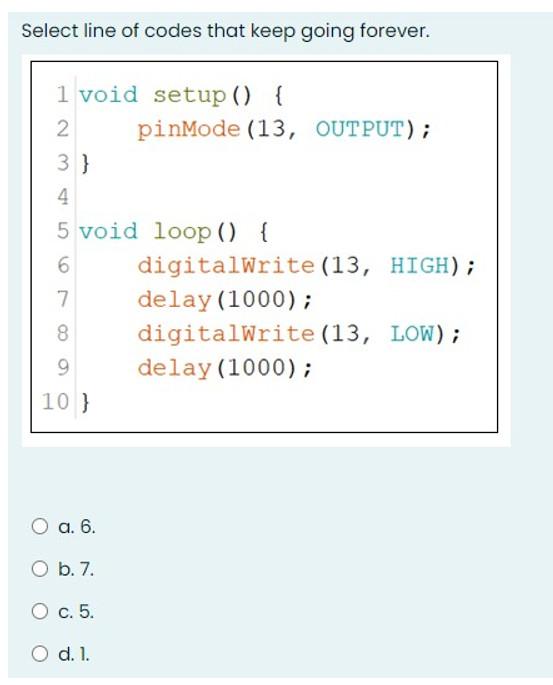 Solved Select line of codes that keep going forever. 1 void | Chegg.com