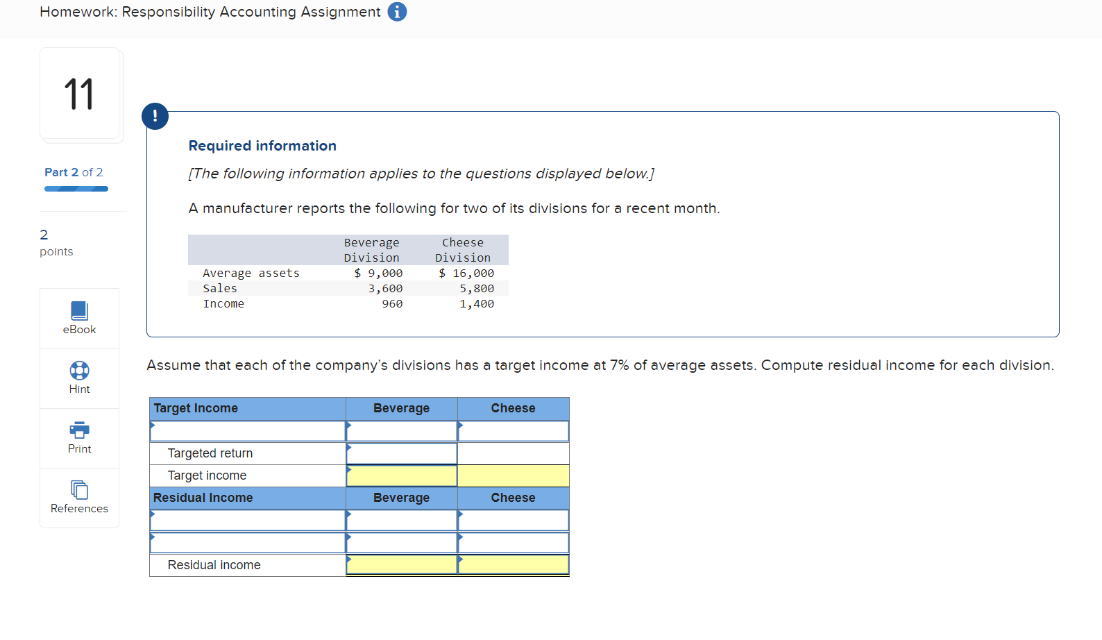 Solved Homework: Responsibility Accounting Assignment 11 ! | Chegg.com