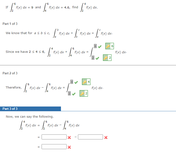 Solved If ∫26f(x)dx=9 and ∫46f(x)dx=4.6, find ∫24f(x)dx. | Chegg.com