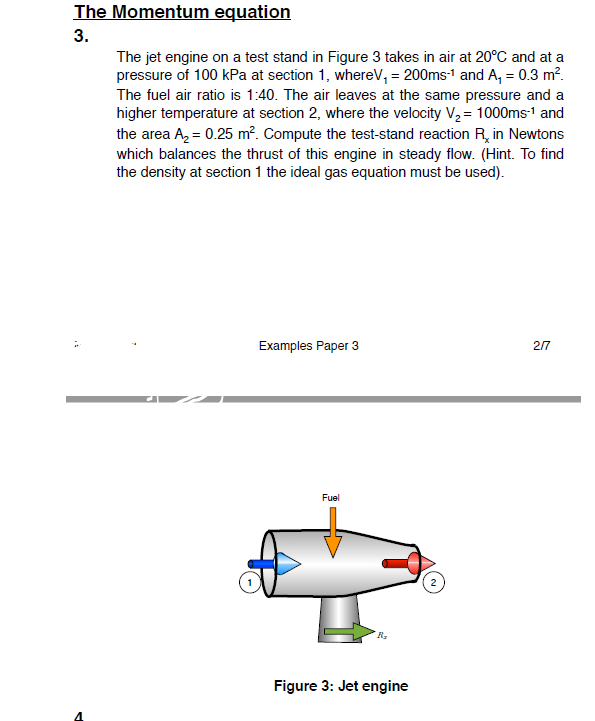 Solved The Momentum equation 3. The jet engine on a test | Chegg.com