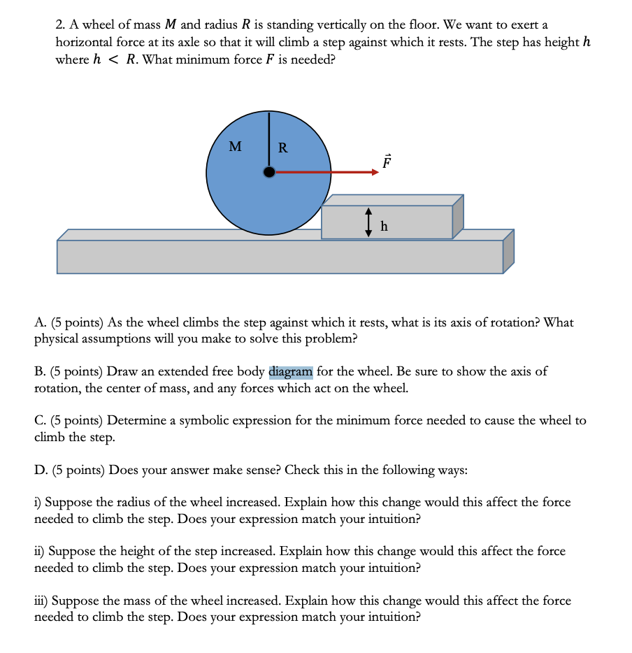Solved 2. A wheel of mass M and radius R is standing | Chegg.com