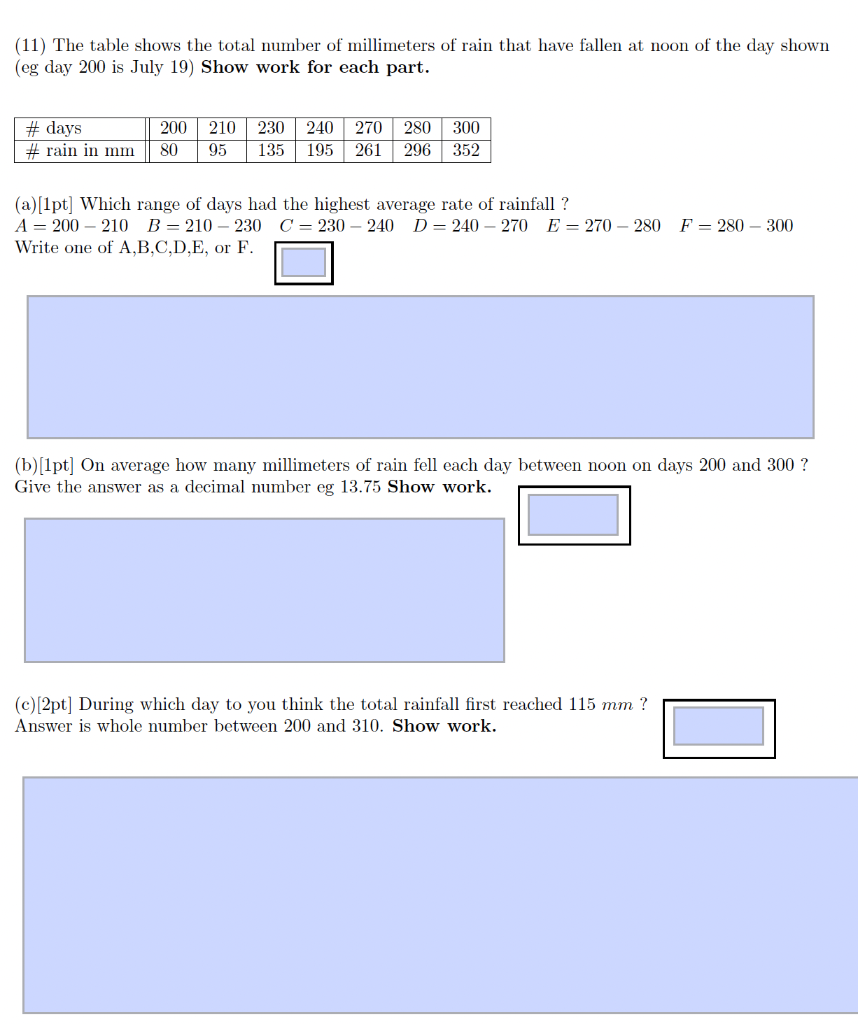 Solved (11) The table shows the total number of millimeters | Chegg.com