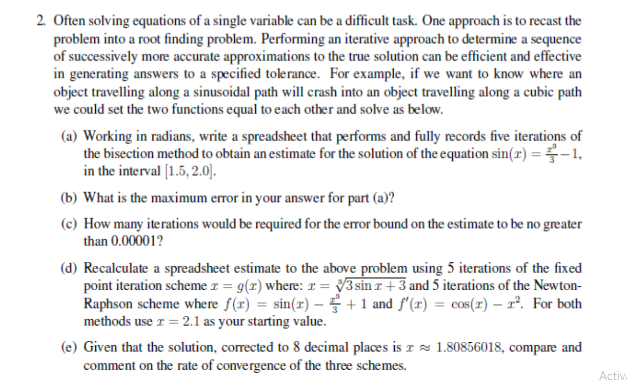 Solved 2. Often solving equations of a single variable can | Chegg.com