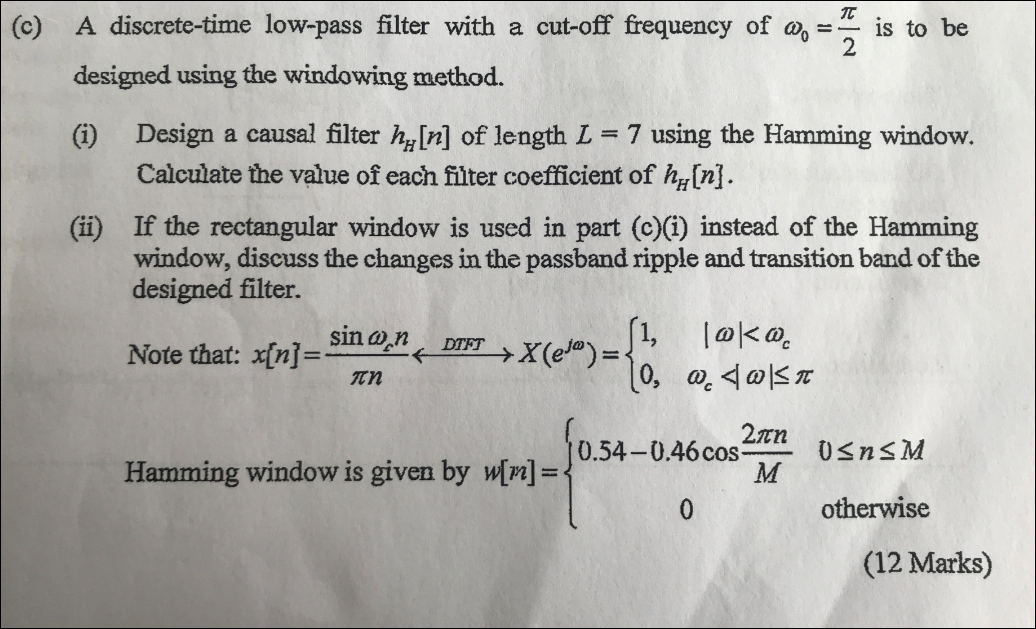 Solved TT is to be A discrete-time low-pass filter with a | Chegg.com