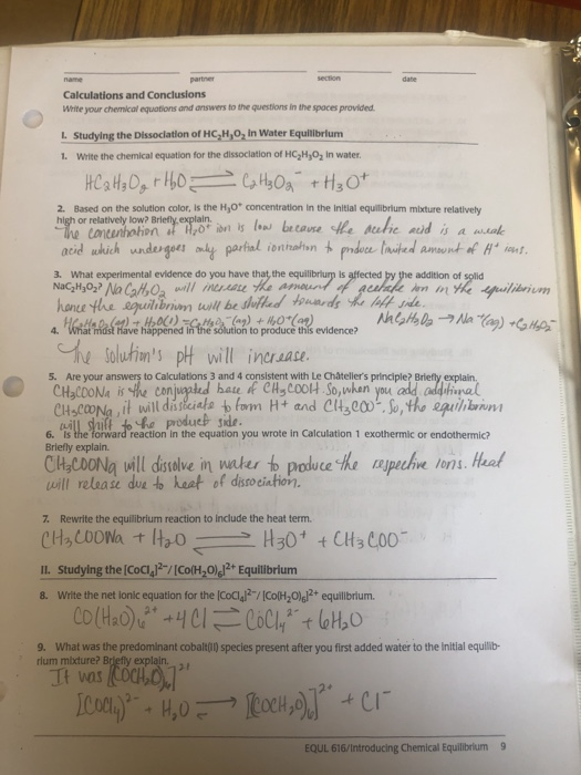 Solved partner Calculations and Conclusions Write your | Chegg.com