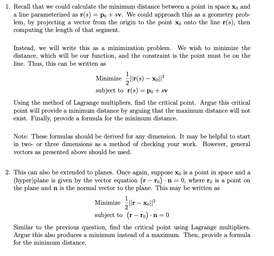 Recall that we could calculate the minimum distance | Chegg.com
