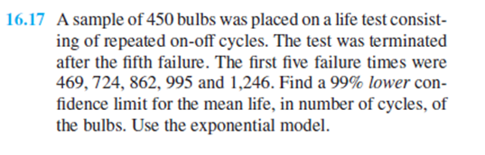 Solved 16.17 A sample of 450 bulbs was placed on a life test | Chegg.com