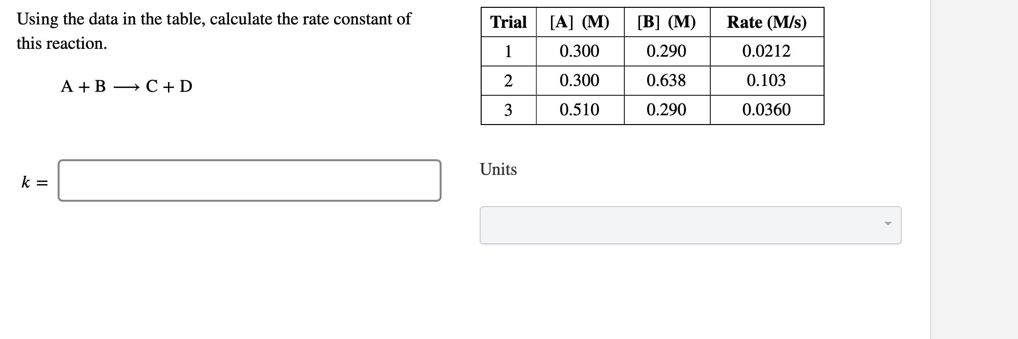 Solved Trial Using the data in the table, calculate the rate | Chegg.com