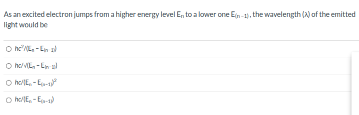 Solved As an excited electron jumps from a higher energy | Chegg.com