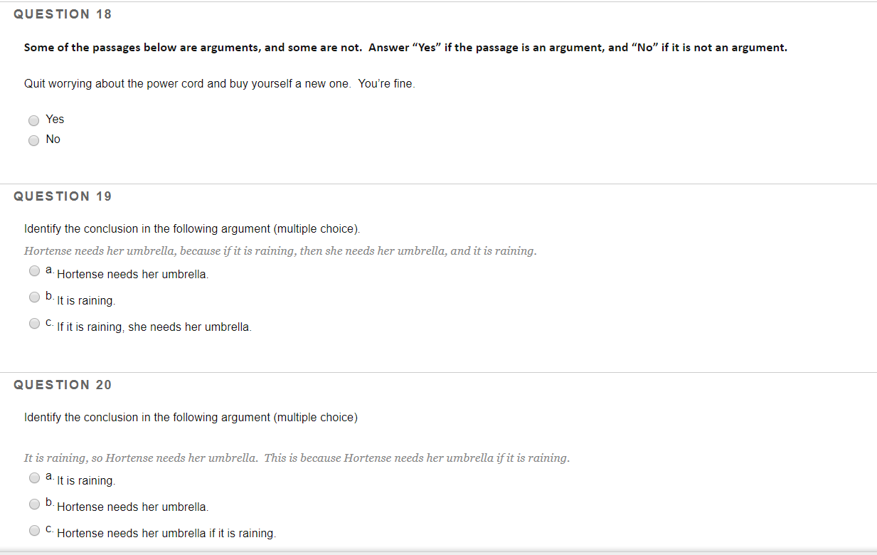 Solved QUESTION 18 Some of the passages below are arguments, | Chegg.com