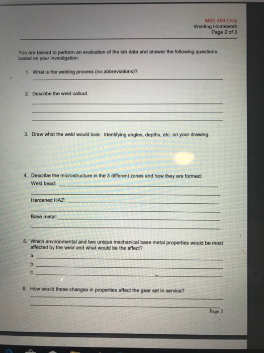 Solved MSE 494 Only Welding Homework Page 1 of 3 Problem 1 | Chegg.com