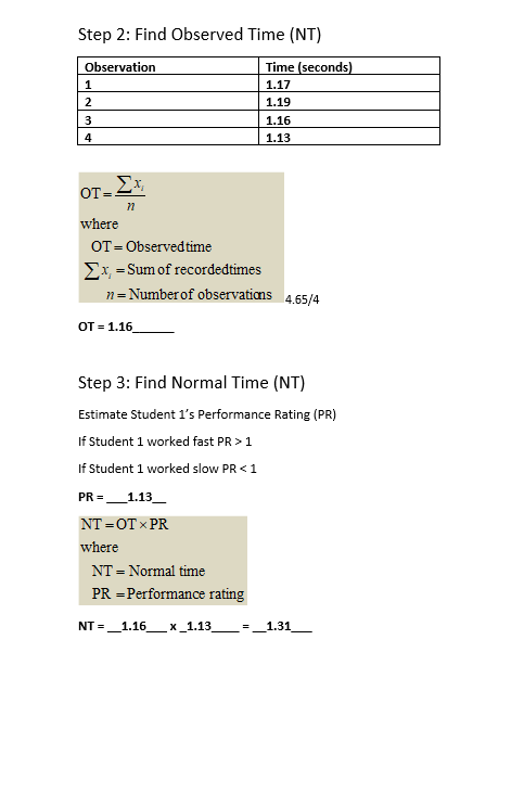 Solved Step 2: Find Observed Time (NT) Observation 1 2 Time | Chegg.com