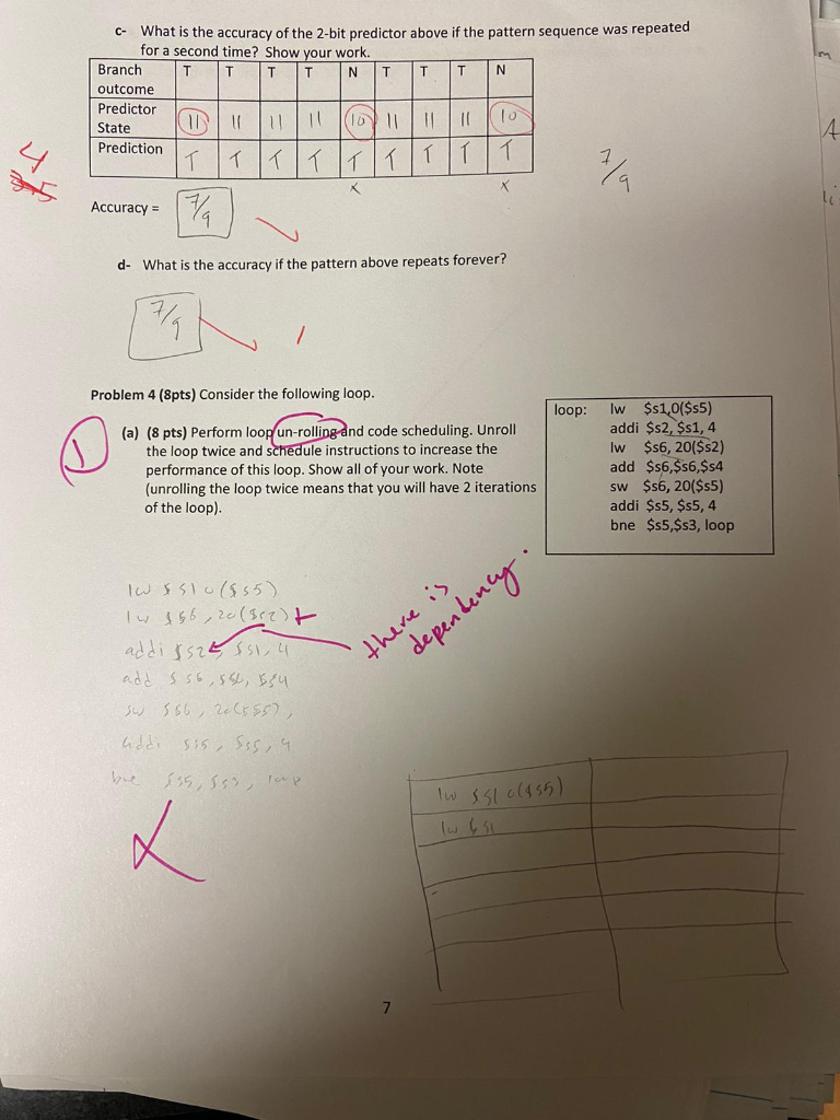 C- What is the accuracy of the 2-bit predictor above | Chegg.com