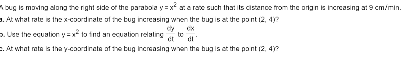 Solved bug is moving along the right side of the parabola | Chegg.com