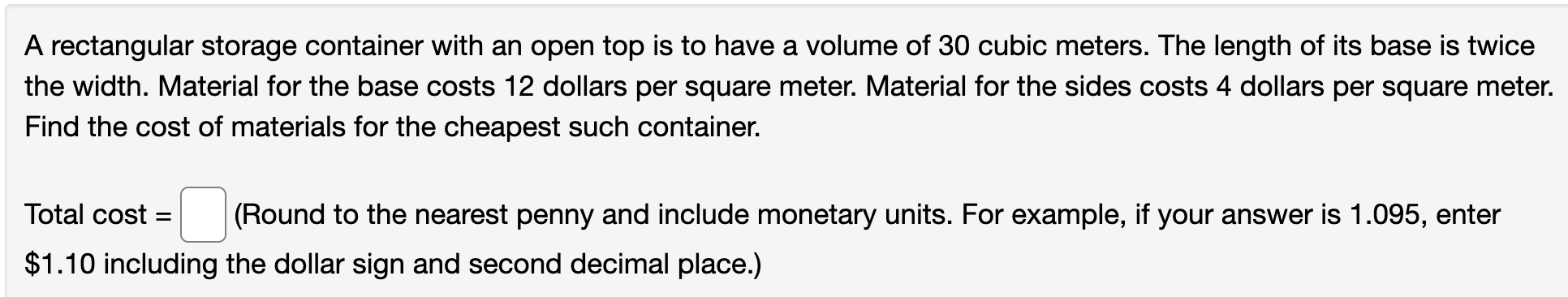 Solved A rectangular storage container with an open top is | Chegg.com