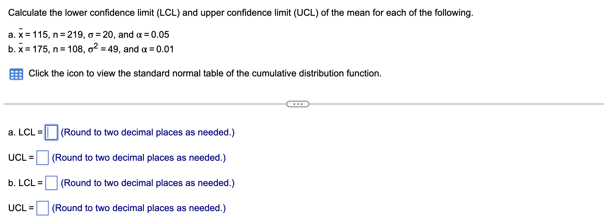 Solved Calculate the lower confidence limit (LCL) and upper | Chegg.com
