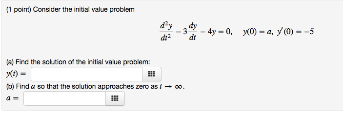 Solved (1 point) Consider the initial value problem d2y dy | Chegg.com