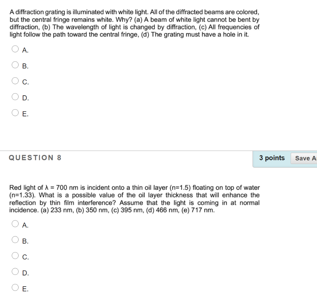 Solved A diffraction grating is illuminated with white | Chegg.com