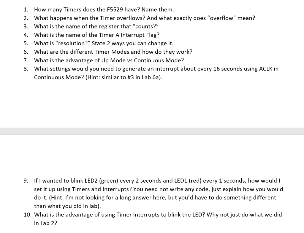 Solved 1. How many Timers does the F5529 have? Name them. | Chegg.com