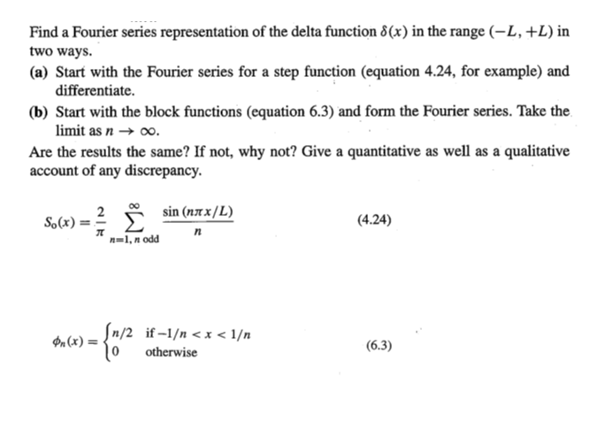 Find a Fourier series representation of the delta | Chegg.com