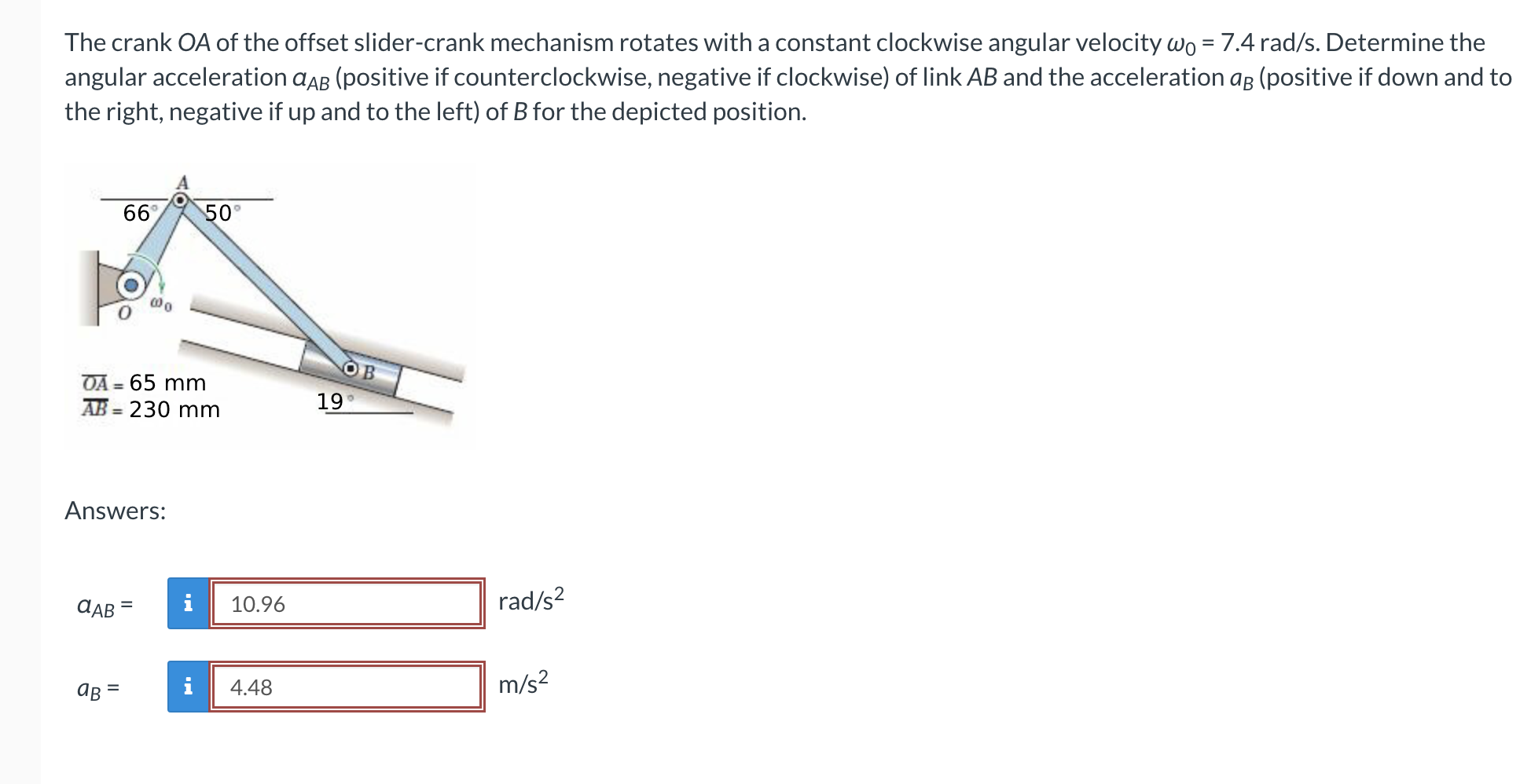 Solved The crank OA of the offset slider-crank mechanism | Chegg.com