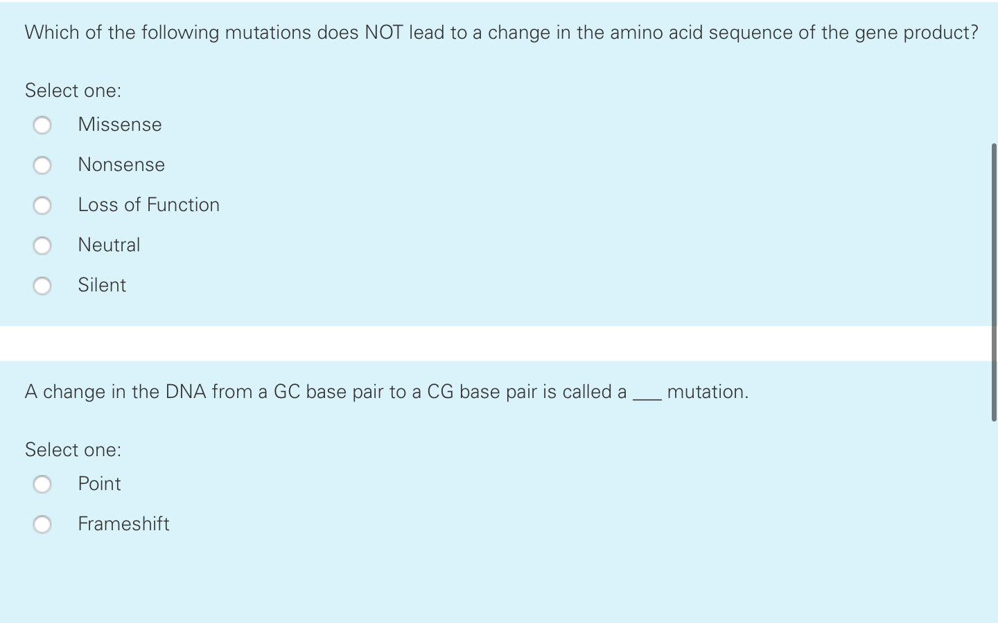 Solved Which of the following mutations does NOT lead to a | Chegg.com