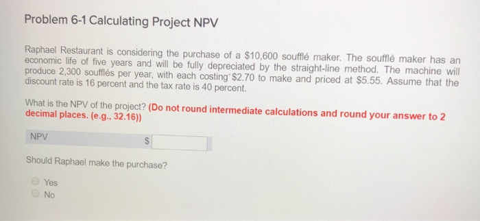 Solved Problem 6-1 Calculating Project NPV Raphael | Chegg.com