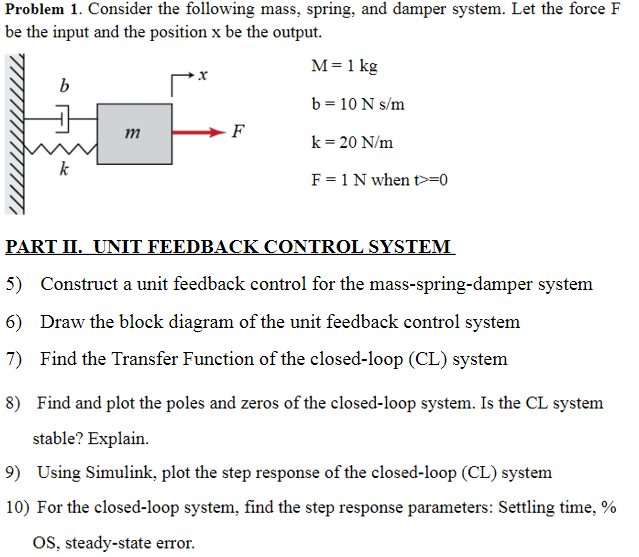 Solved Problem 1. Consider the following mass, spring, and | Chegg.com