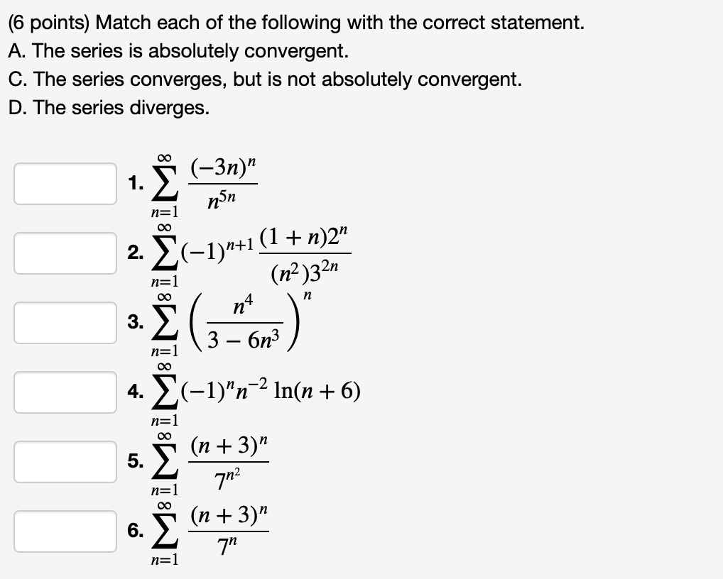 Solved (5 points) Match each of the following with the | Chegg.com