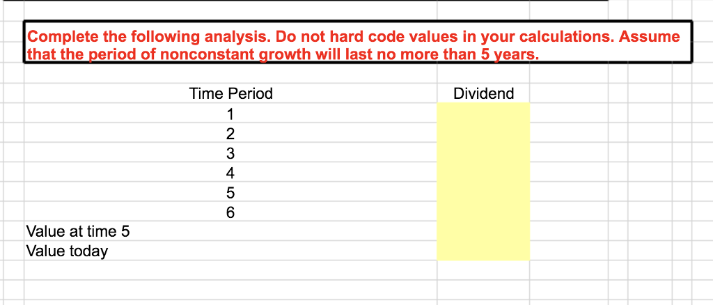 Solved 1. Calculate the stock value Variable Growth Excel | Chegg.com