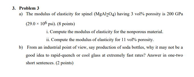 Solved Problem 3The modulus of ﻿elasticity for spinel | Chegg.com
