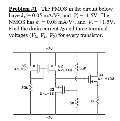 Solved Problem #1 ﻿The PMOS in the circuit below have | Chegg.com