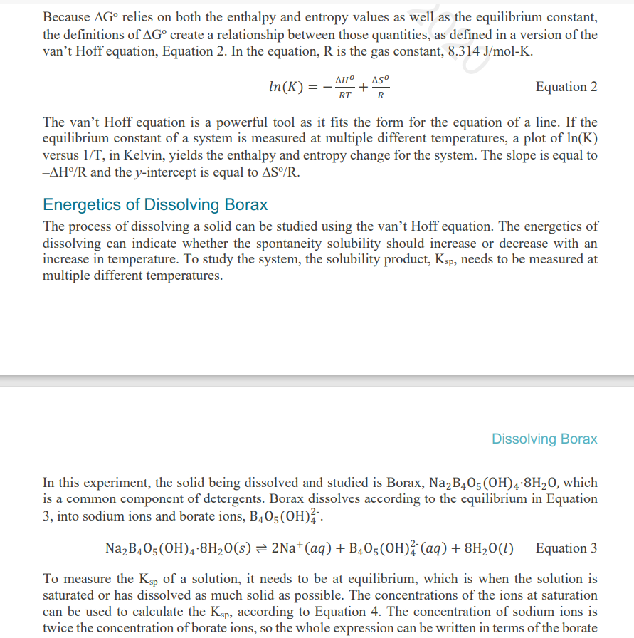 Enthalpy and Entropy Changes of Dissolving Borax Data | Chegg.com