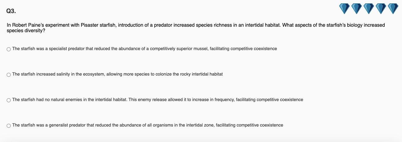 Solved In Robert Paine's experiment with Pisaster starfish, | Chegg.com