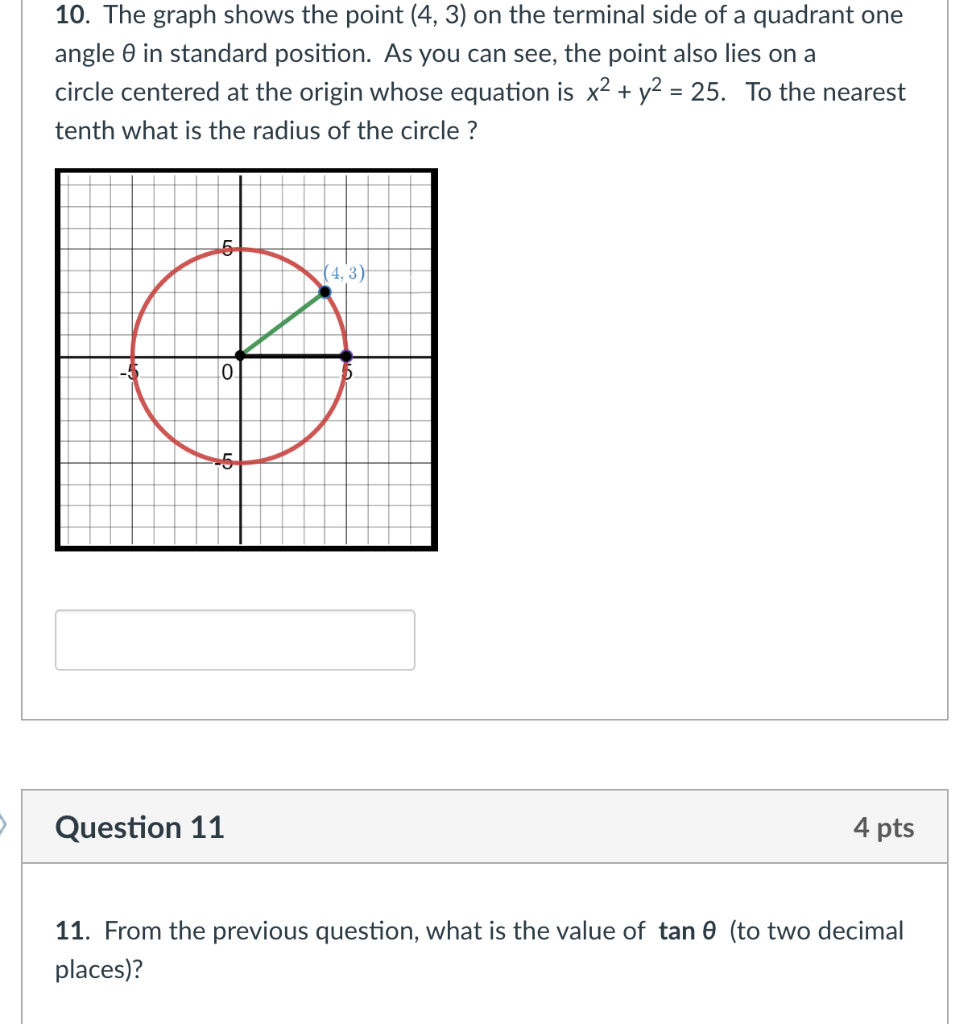 Solved 10. The graph shows the point (4,3) on the terminal | Chegg.com