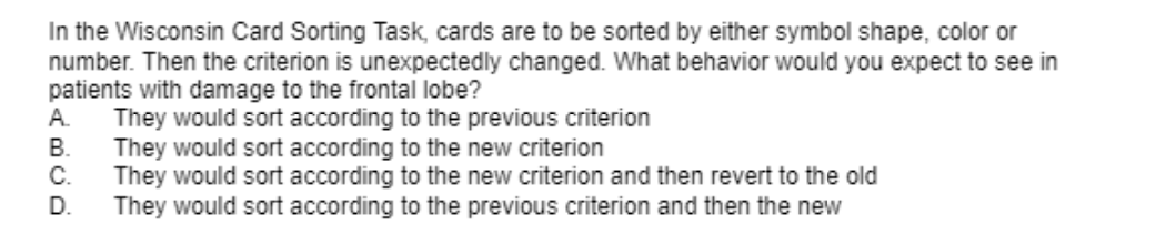 Solved In the Wisconsin Card Sorting Task, cards are to be | Chegg.com