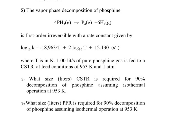 Solved 5) The vapor phase decomposition of phosphine | Chegg.com