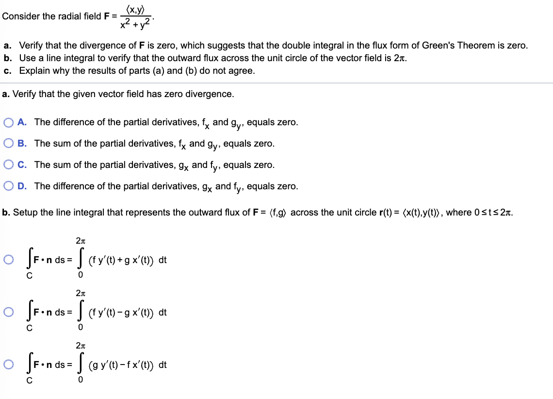Solved Consider the radial field F = (x,y) x2 + y2 a. Verify | Chegg.com
