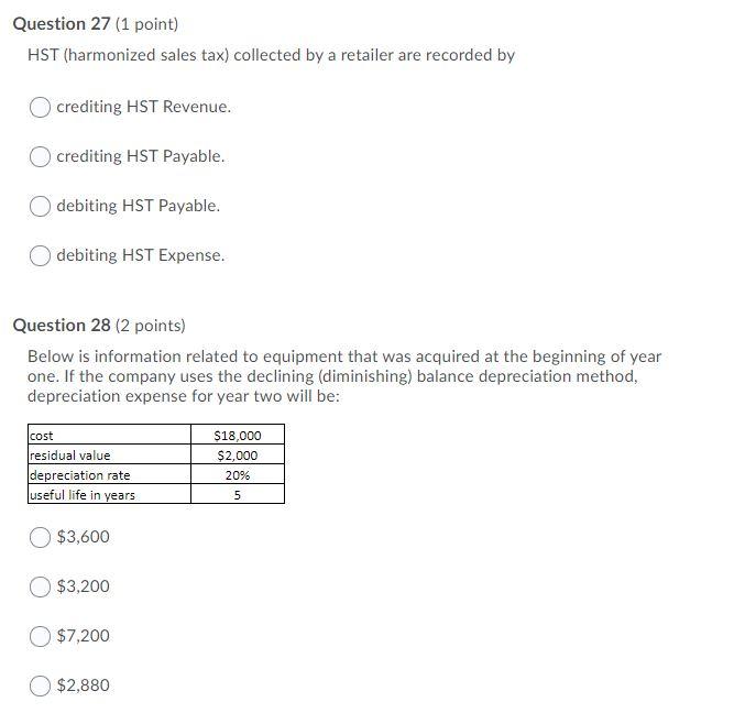 Solved Question 27 (1 point) HST (harmonized sales tax) | Chegg.com